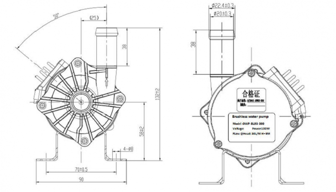 EWP 12V/24VDC Input 100W BLDC Water Pump For Hybrid Engine Systems.